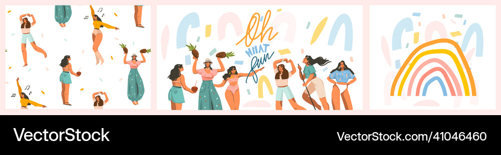 Graphic feminine collection set with young Vector Image