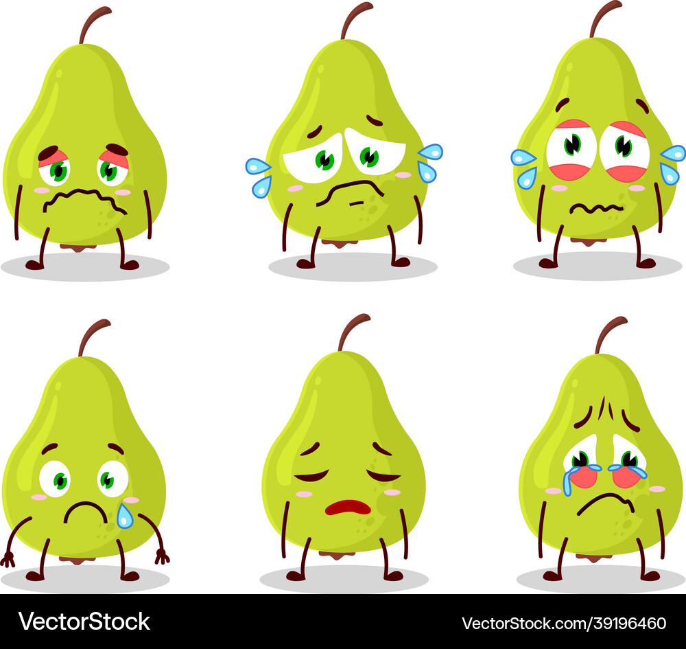 Green pear cartoon character with sad expression Vector Image