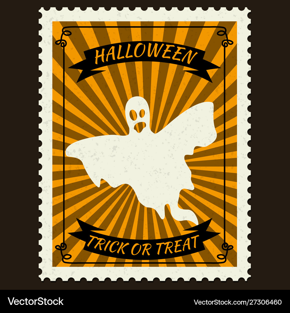 Happy halloween postage stamps with ghost Vector Image
