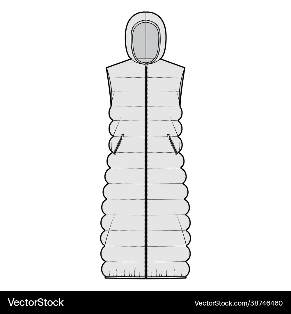 Hooded down vest puffer waistcoat technical Vector Image