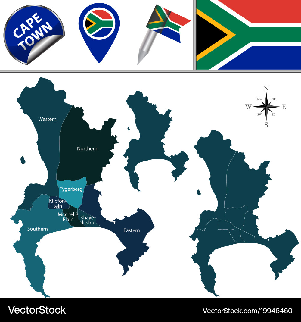 Map of cape town with subdistricts Royalty Free Vector Image