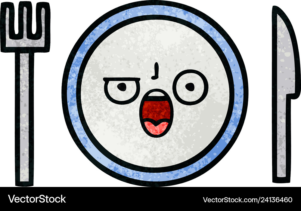 Retro grunge texture cartoon dinner plate Vector Image