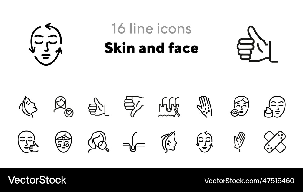 Skin and face line icon set Royalty Free Vector Image