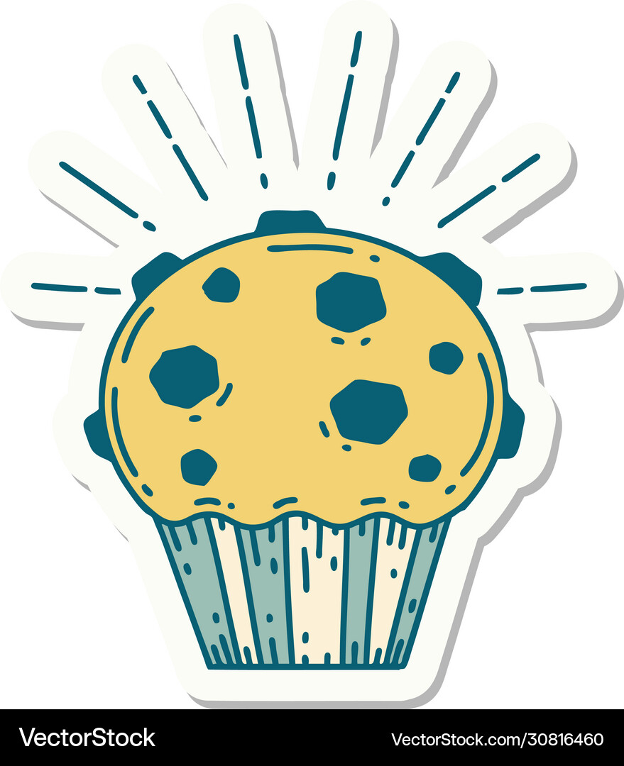 Sticker tattoo style chocolate muffin Royalty Free Vector
