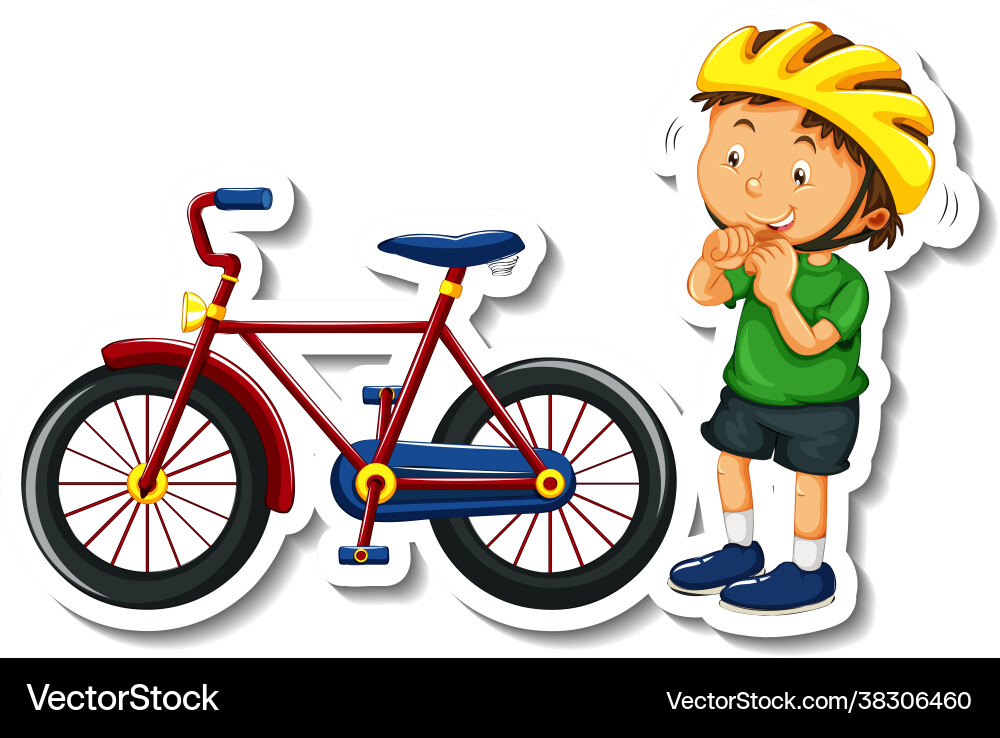 Sticker template with a boy wears helmet Vector Image