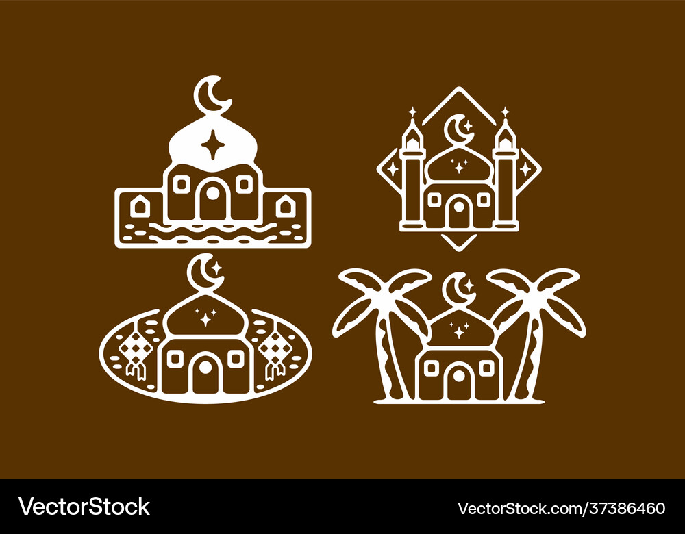 White brown color mosque collection in ramadan Vector Image