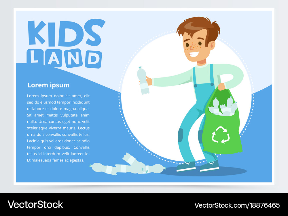 Boy gathering plastic waste for recycling kids Vector Image