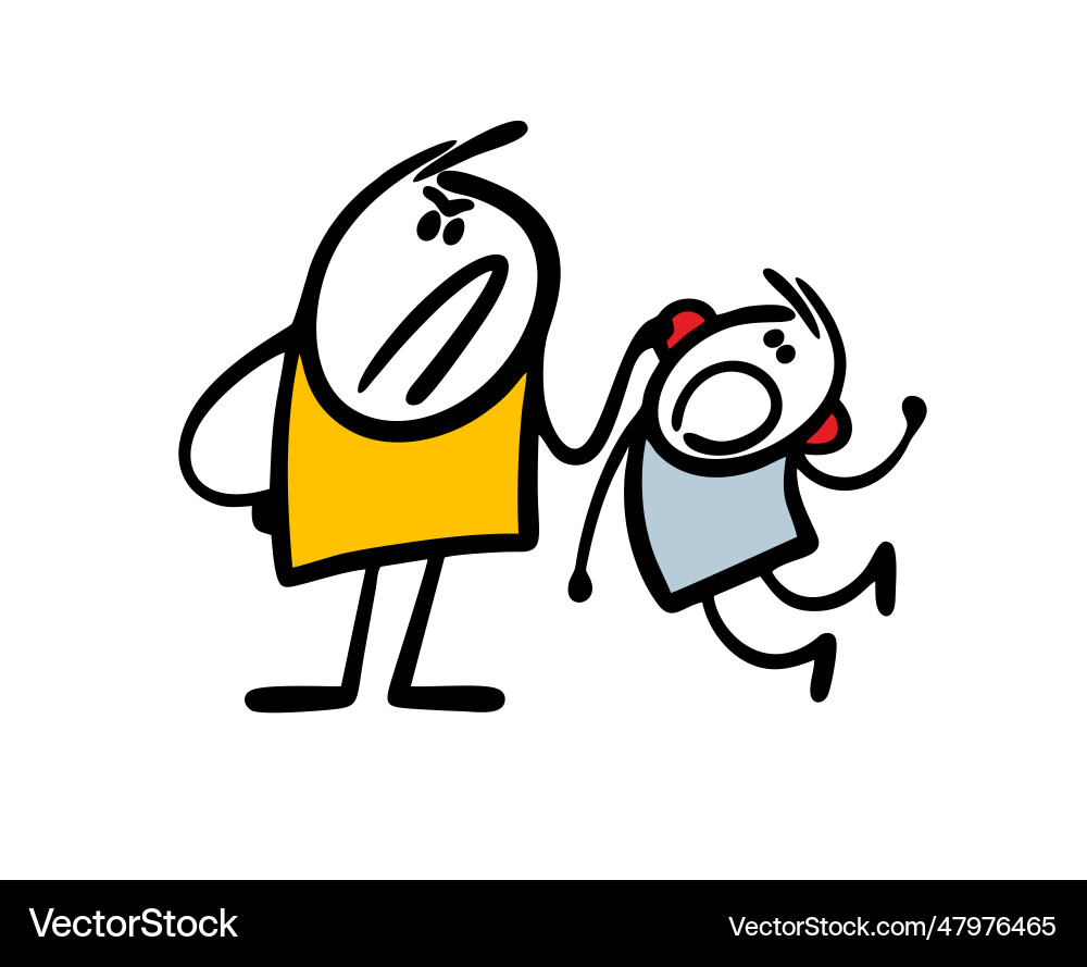 Cartoon strict father caught the bully son and Vector Image