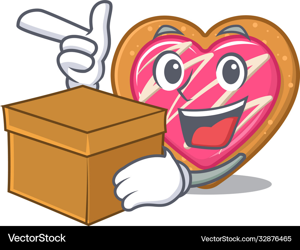Cute cookie heart cartoon character having a box Vector Image