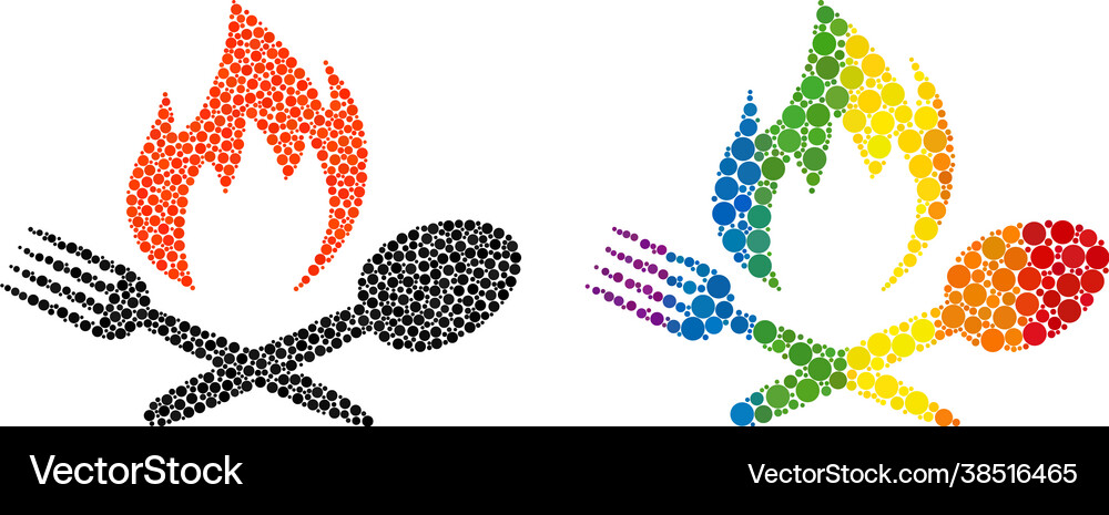 Dotted hot food collage icon rainbow circles Vector Image