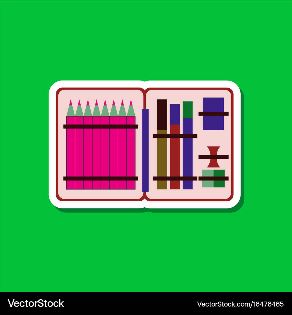 Paper sticker on stylish background pencil box Vector Image
