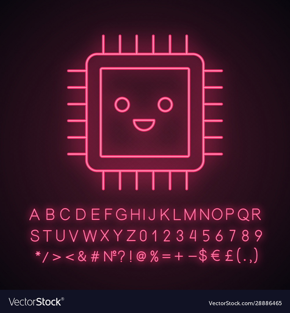 Smiling processor neon light icon Royalty Free Vector Image Smiling processor neon light icon Royalty Free Vector Image