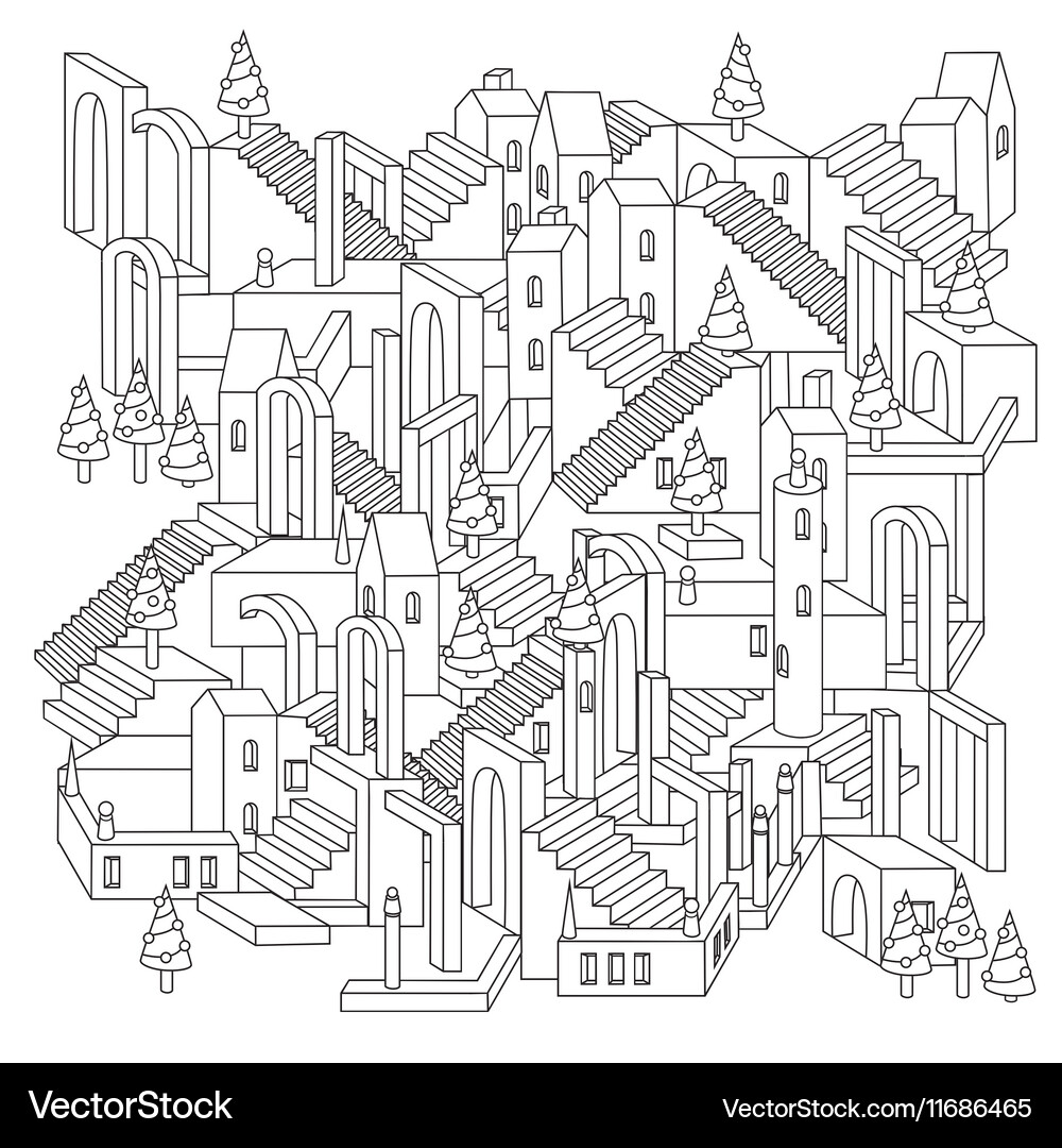 Zen art outline city Royalty Free Vector Image