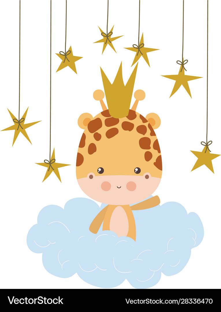 Cute giraffe with crown cloud and stars Royalty Free Vector