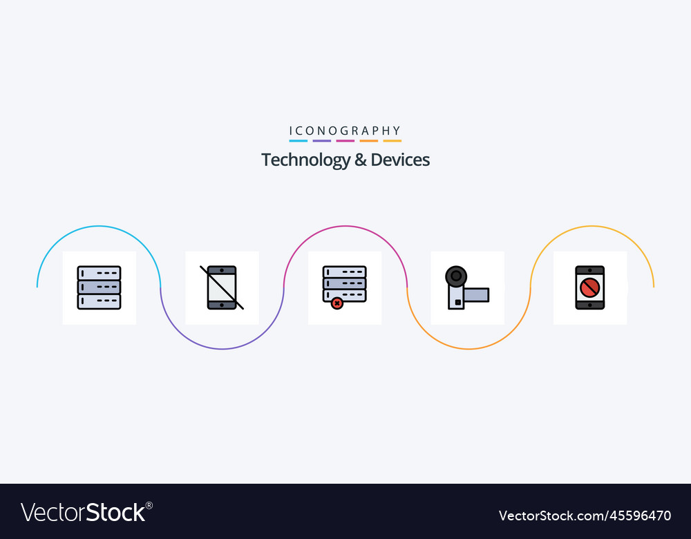 Devices line filled flat 5 icon pack including Vector Image Devices line filled flat 5 icon pack including Vector Image