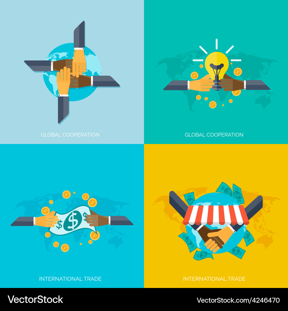 Flat hands global cooperation and international Vector Image