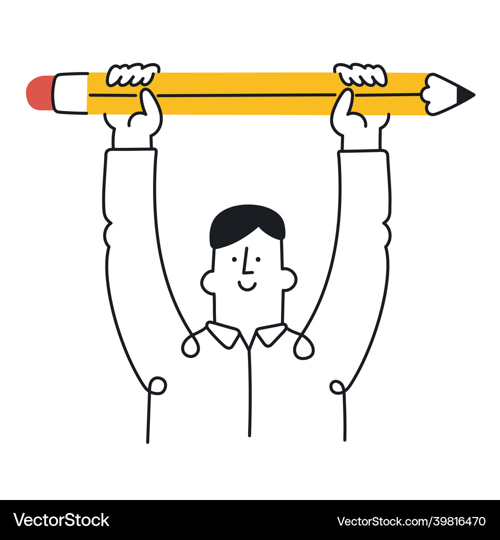 Happy Writer with Big Pencil Royalty Free Vector Image