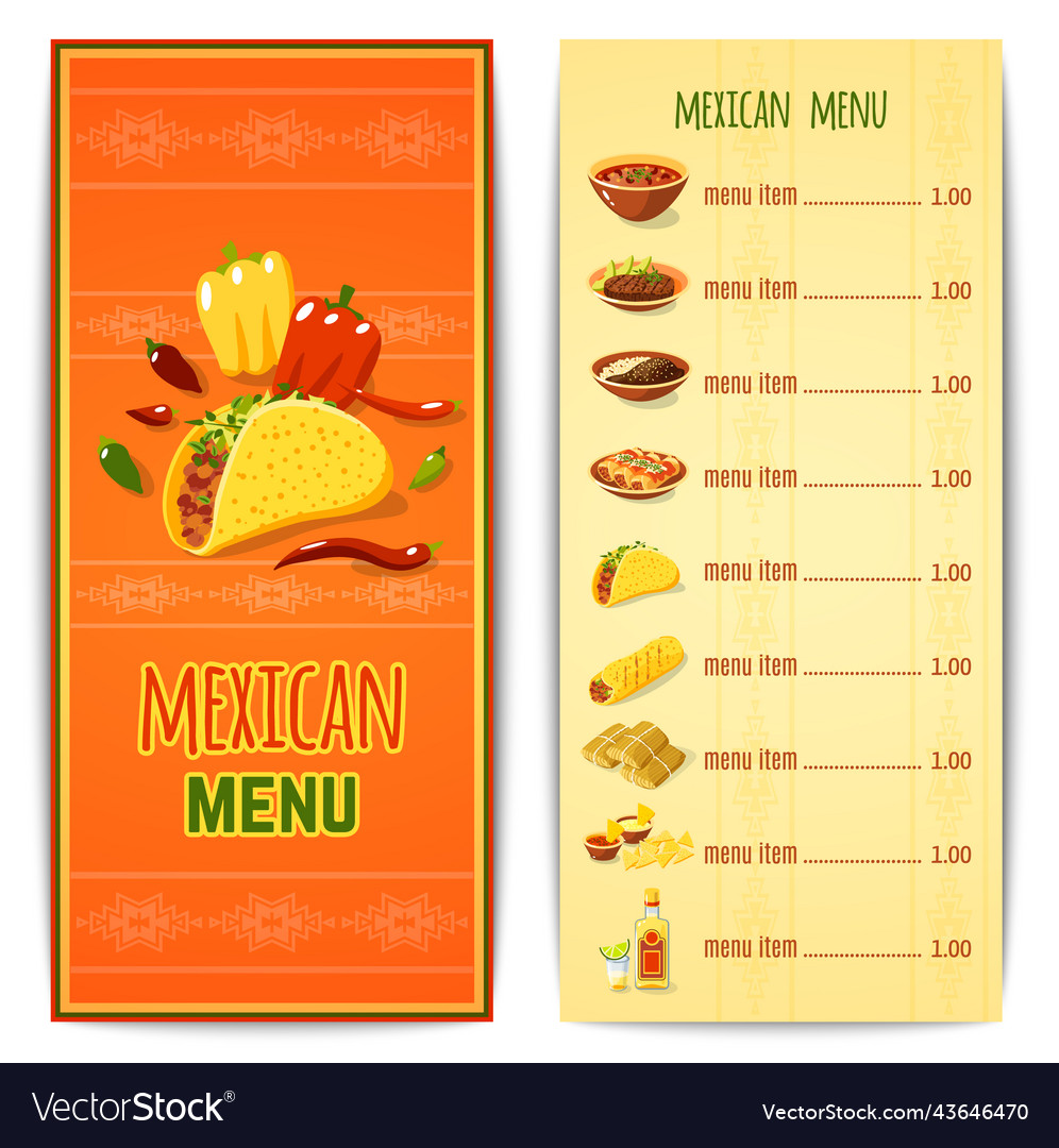 Mexican Food Menu Royalty Free Vector Image VectorStock
