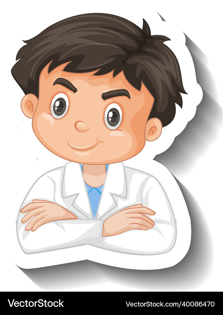 Scientist student boy cartoon character sticker Vector Image