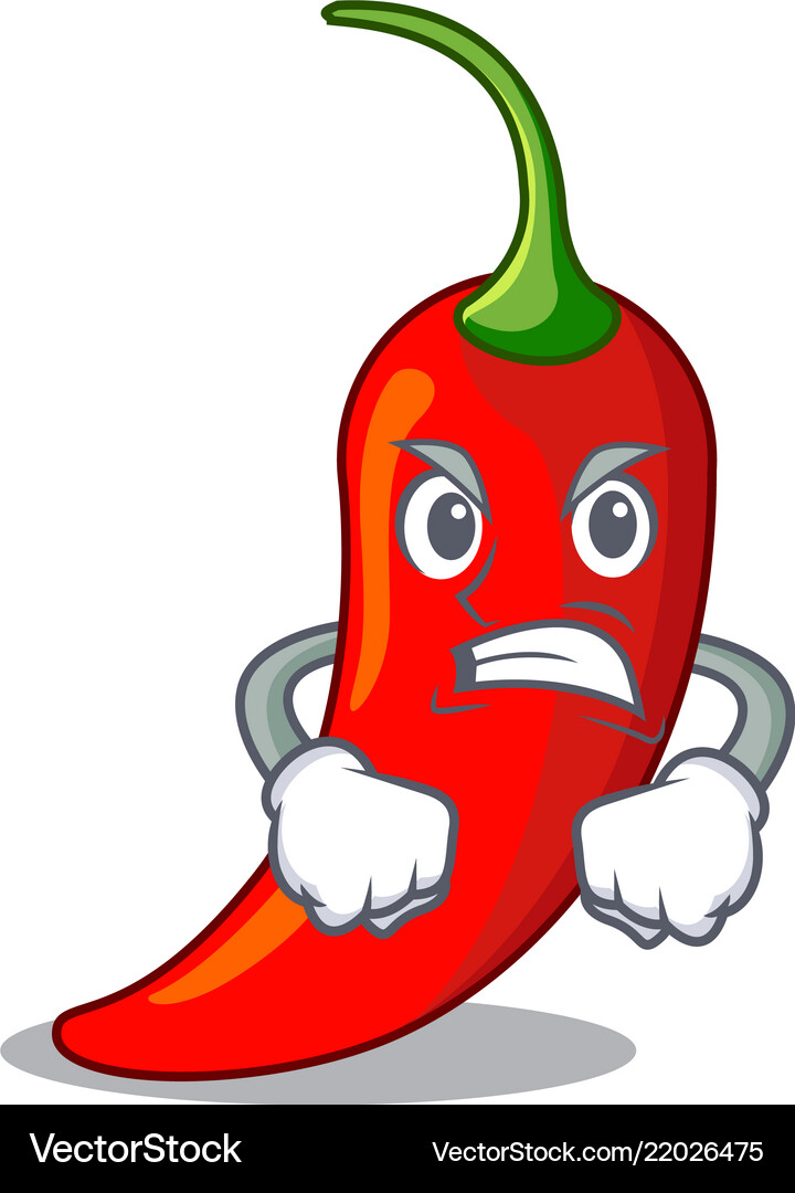 Angry hot chili pepper on cartoon table Royalty Free Vector