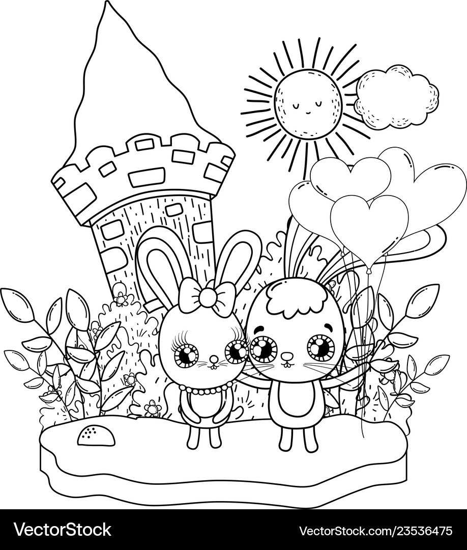 Cute rabbits couple valentines day Royalty Free Vector Image
