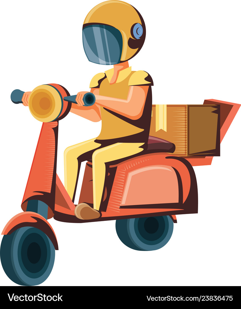 Delivery worker in motorcycle Royalty Free Vector Image