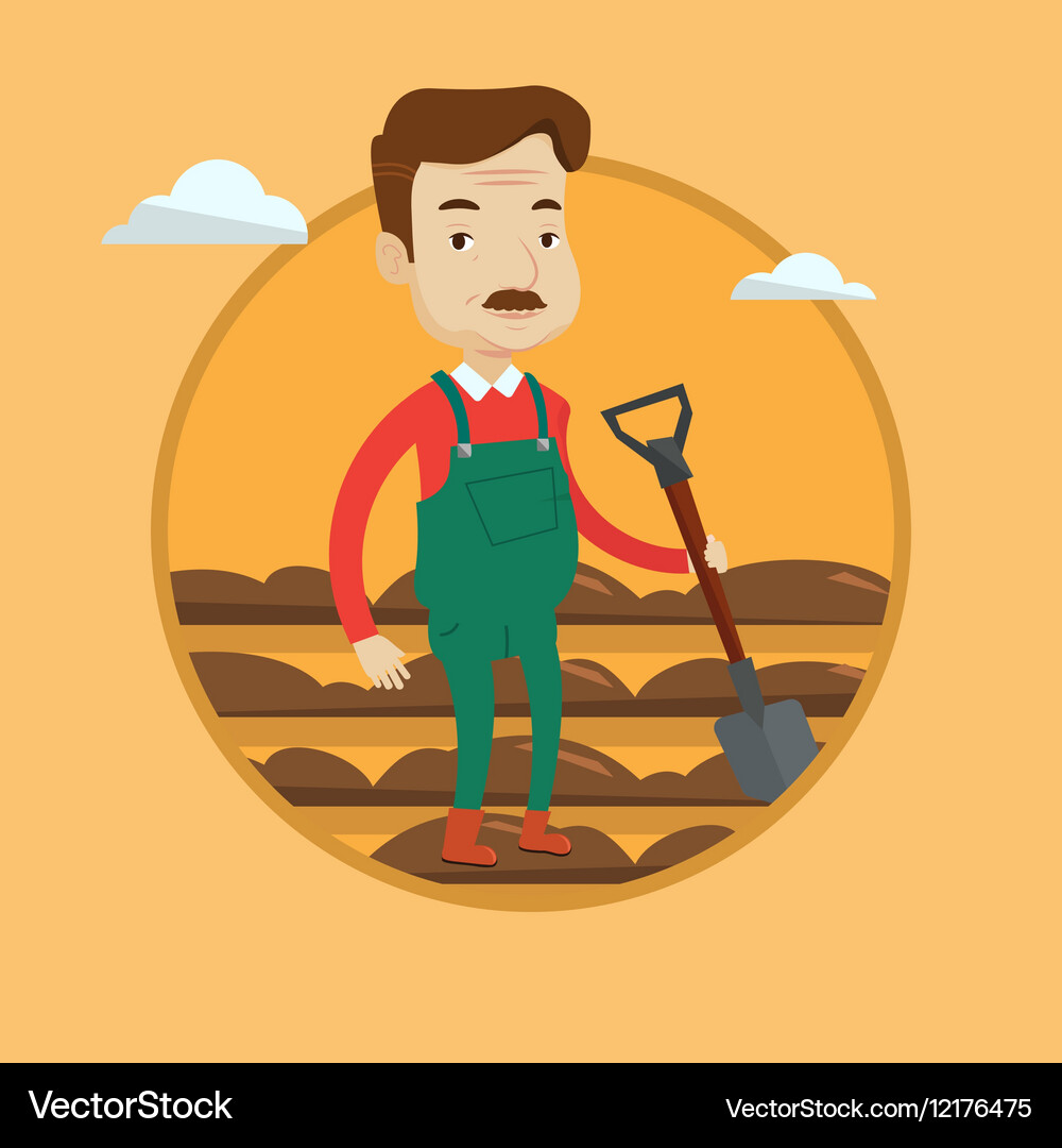 Farmer with shovel at field Royalty Free Vector Image