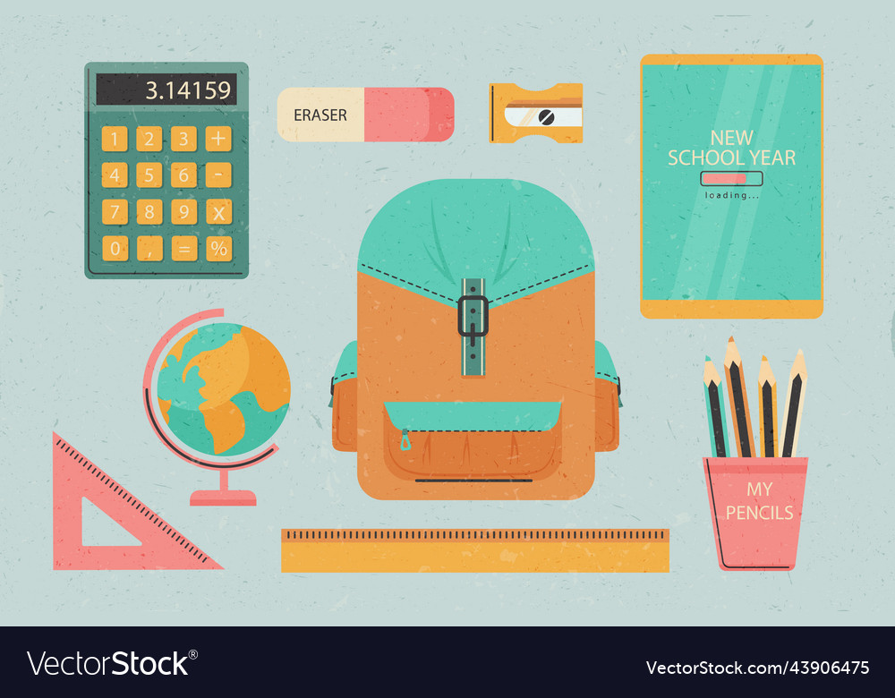 Flat back to school elements set Royalty Free Vector Image