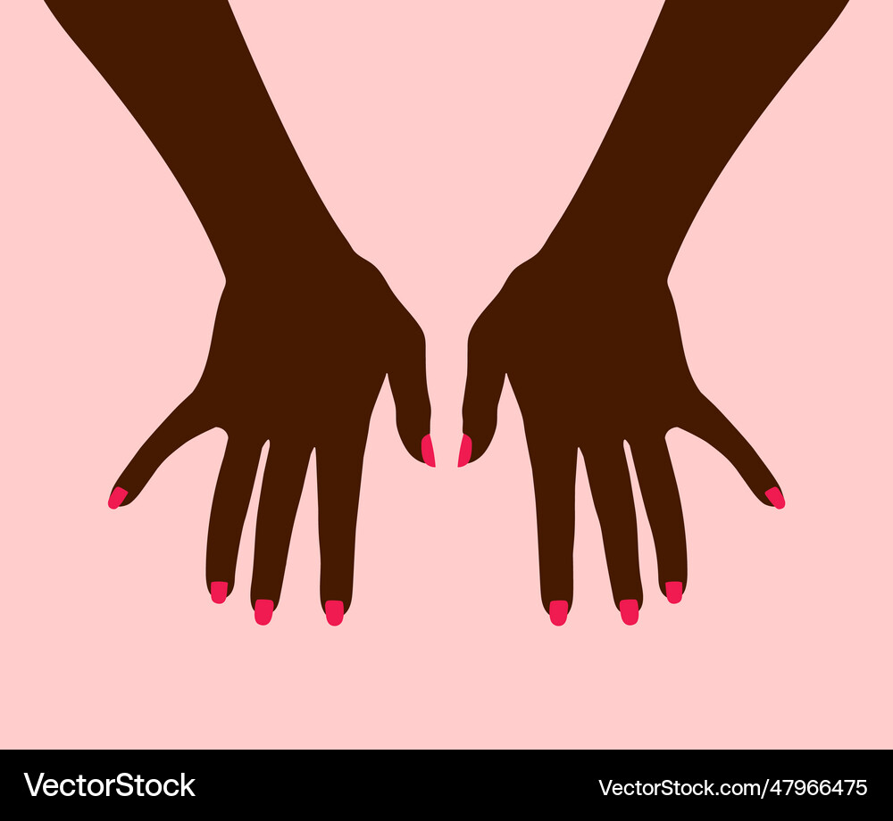 Hand drawn female hands with pink painted nails Vector Image
