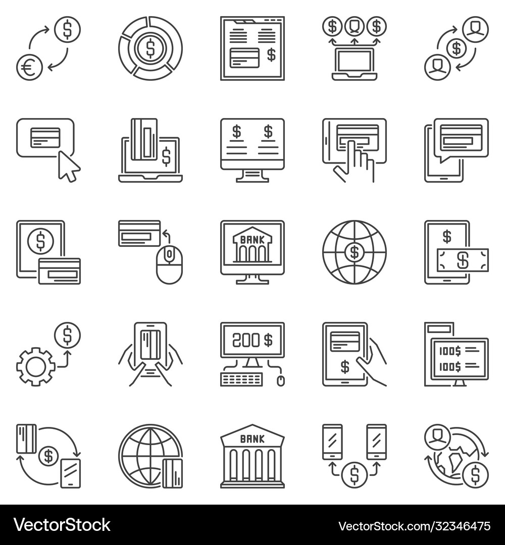 Online banking outline icons set internet Vector Image
