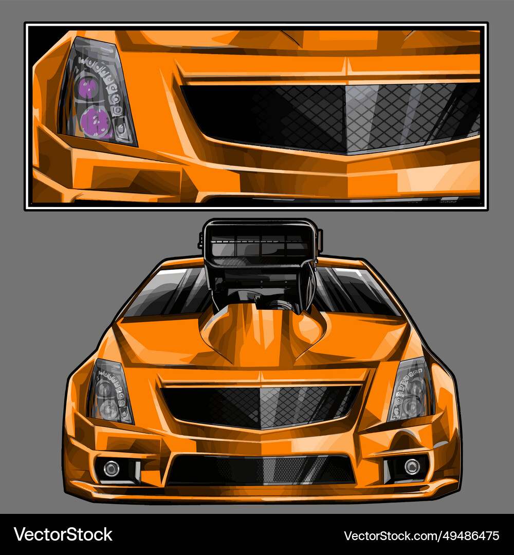 Orange drag racing car with black strip Royalty Free Vector
