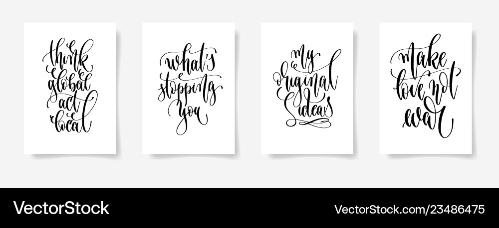 Set of four calligraphy posters on a white sheet Vector Image