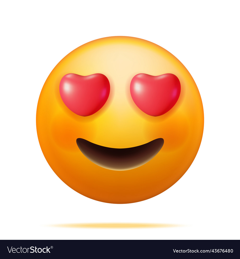 3d yellow happy emoticon with heart shaped eyes Vector Image 3d yellow happy emoticon with heart shaped eyes Vector Image