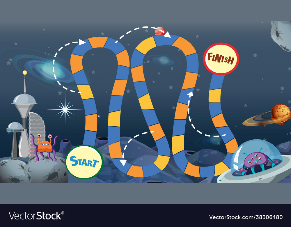 Board game template with space theme Royalty Free Vector