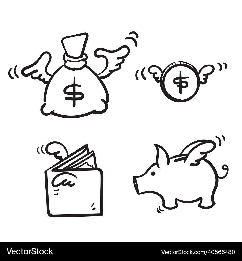Hand drawn doodle money related with wing flying Vector Image