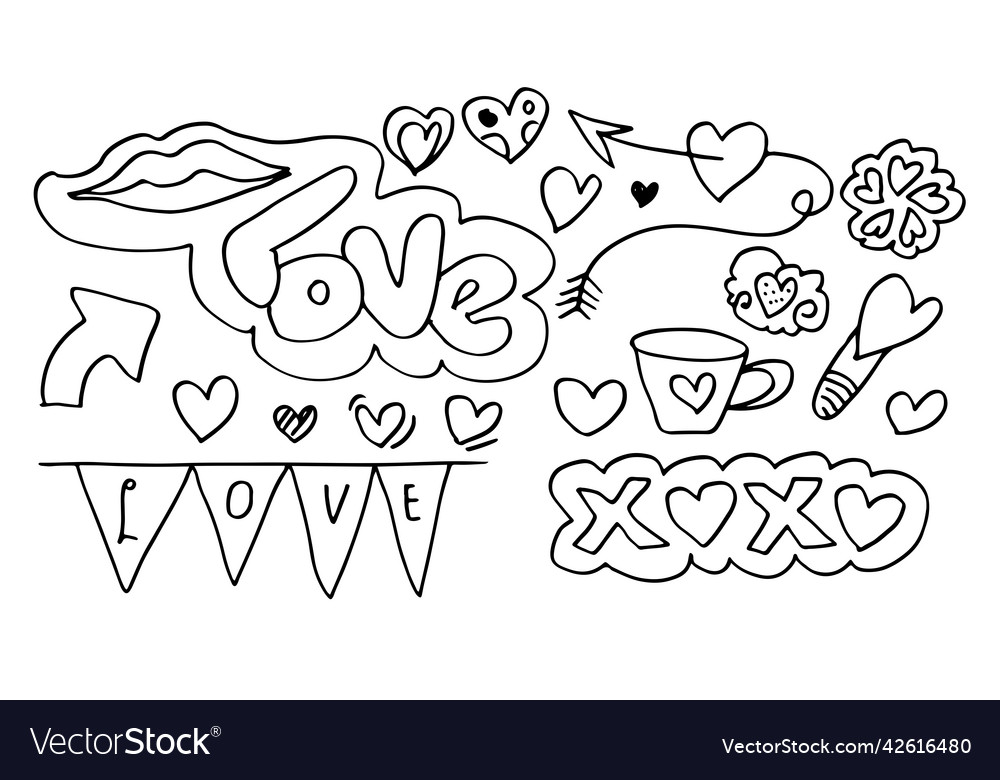 Hand drawn doodles set for valentines day Vector Image
