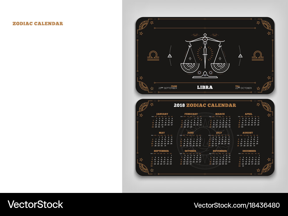 Libra 2018 year zodiac calendar pocket size Vector Image
