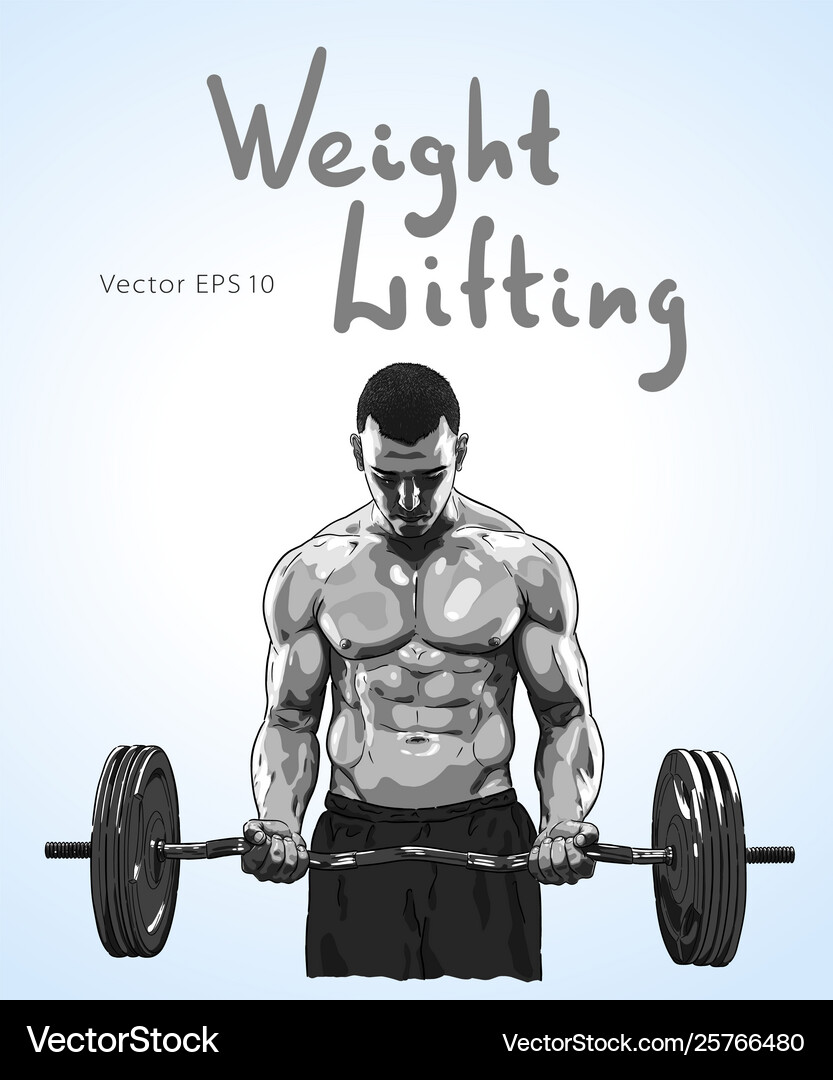 Man with relief muscles lifting heavy weight Vector Image