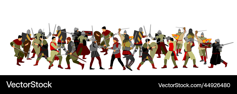 Medieval fighters in battle hero protects castle Vector Image