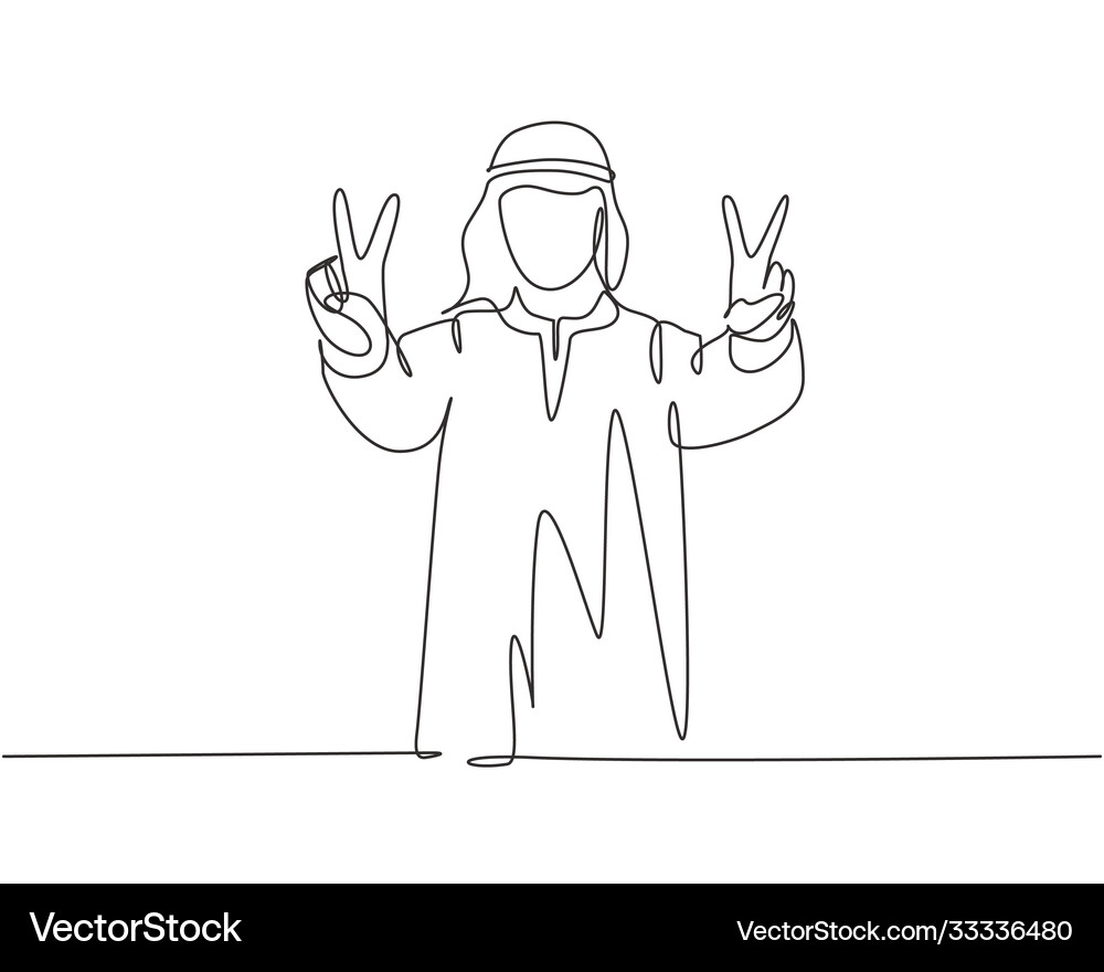 One continuous line drawing young male muslim Vector Image