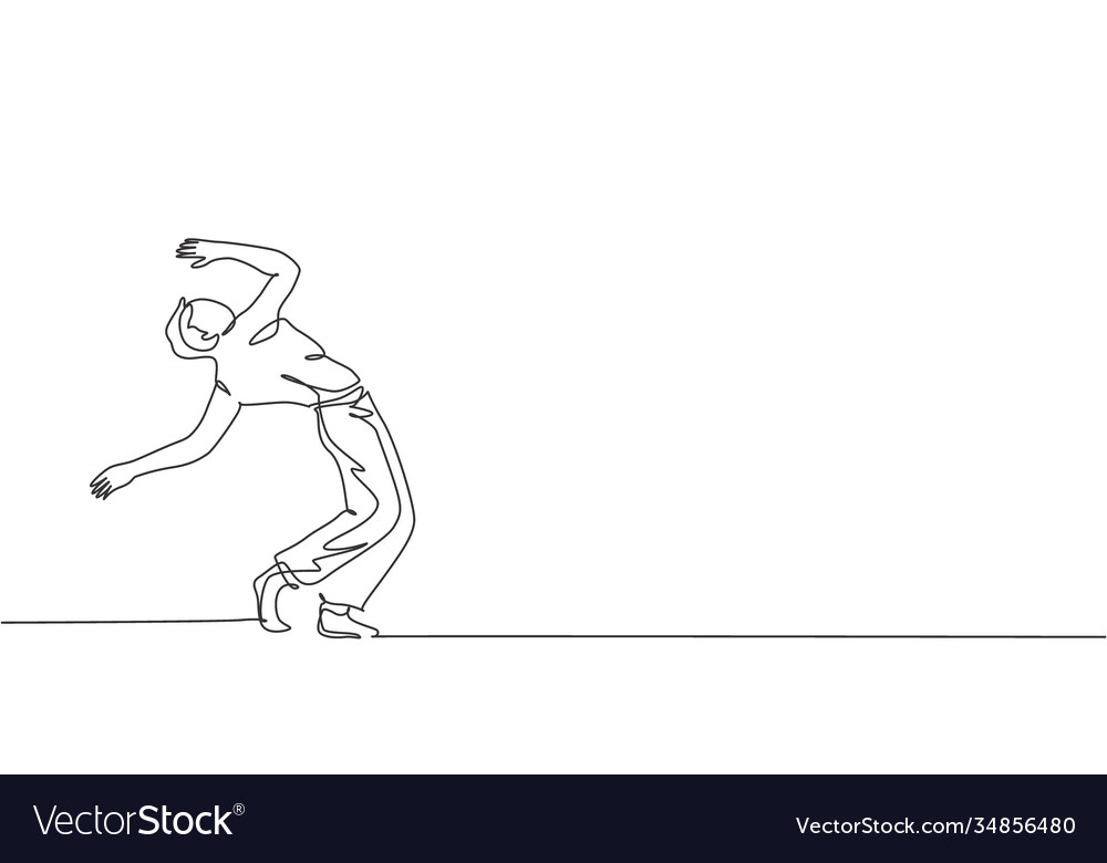 One single line drawing young energetic man Vector Image