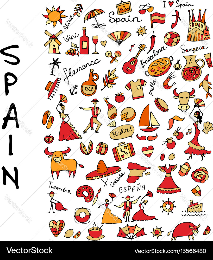 Spain Icons - Vibrant Sketch Collection Royalty Free Vector