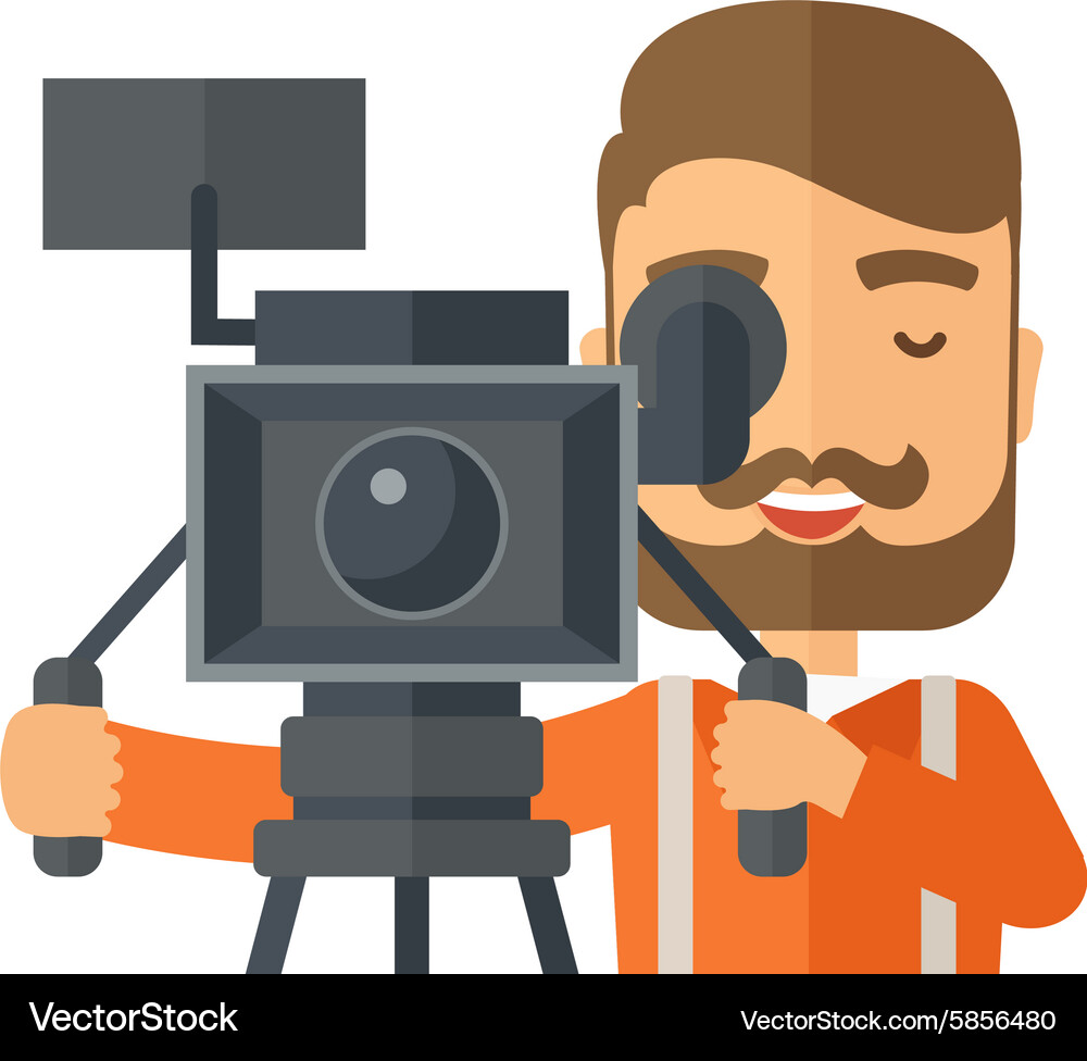 Videographer and his video cam with tripod Vector Image
