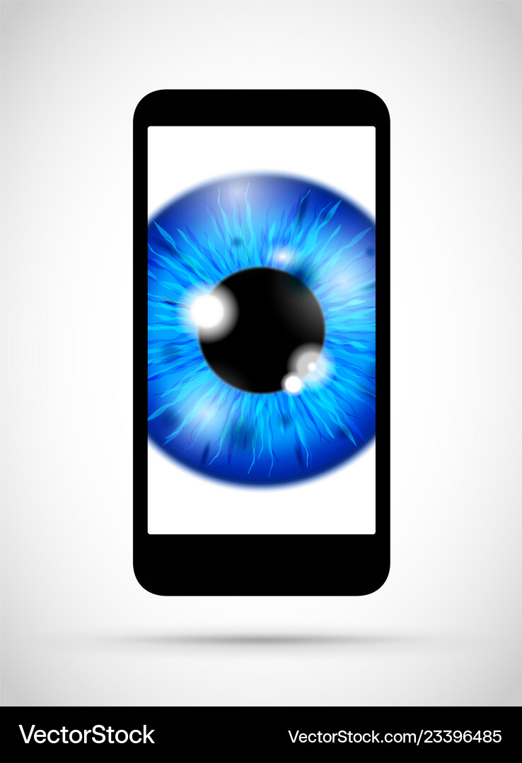 Blue realistic eyeball on a cell mobile phone Vector Image