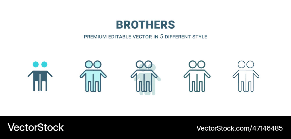 Brothers icon in 5 different style outline filled Vector Image