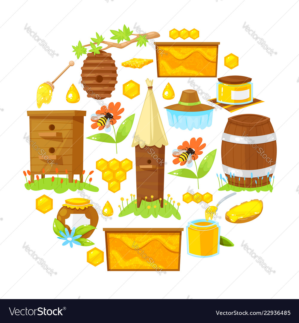 Cartoon elements beekeeping Royalty Free Vector Image
