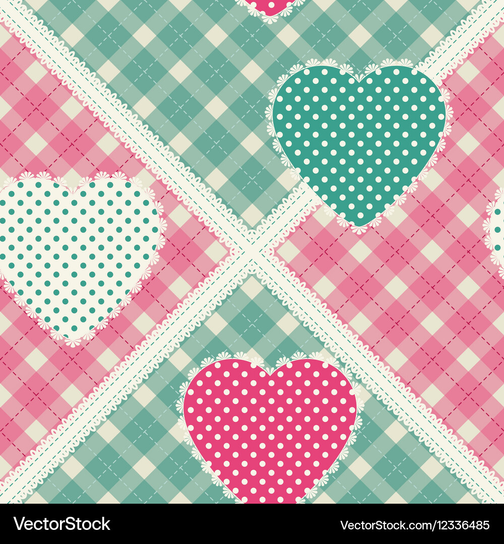 Floral Background With Decorative Patchwork Hearts