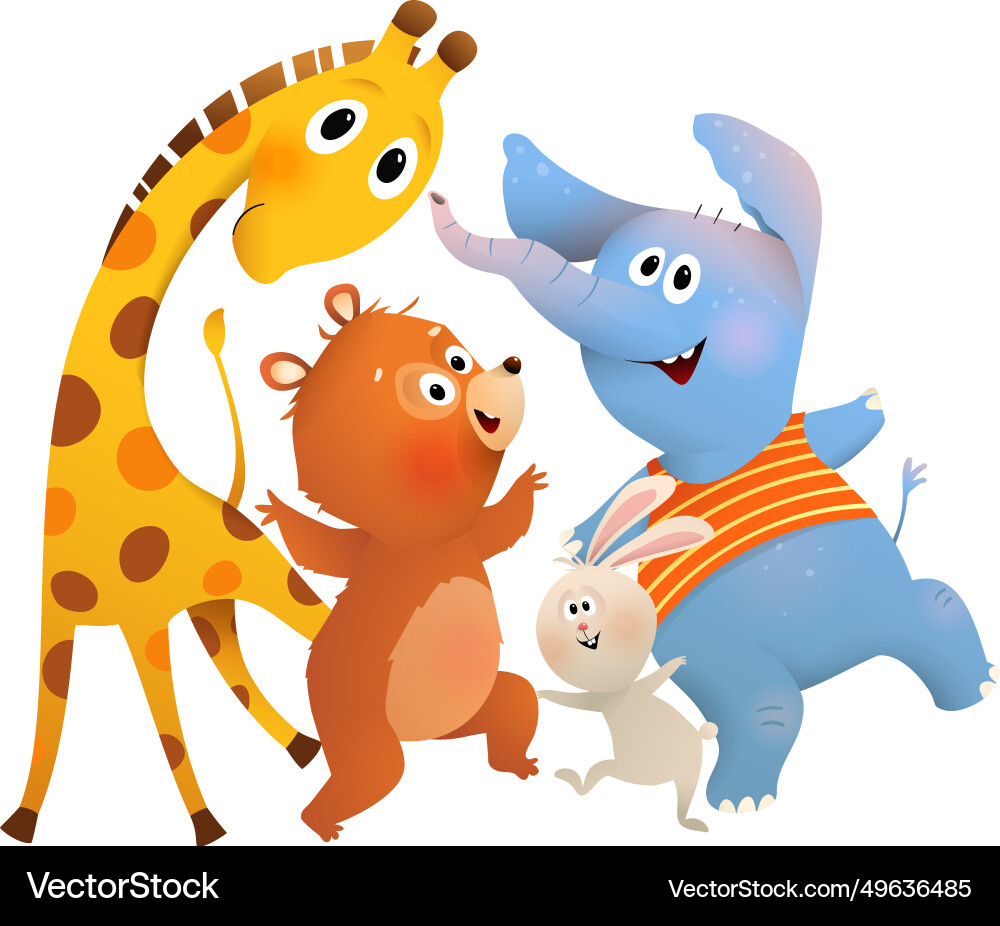 Happy animals party dancing jumping and playing Vector Image