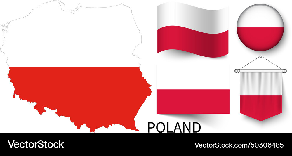 Map of poland and the various flags Royalty Free Vector