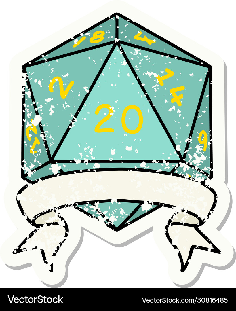 Natural 20 critical hit d20 dice roll grunge Vector Image